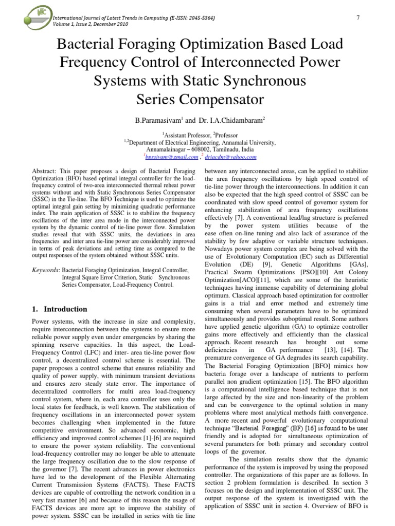 Bacterial Foraging Optimization Based Load Frequency Control of Interconnected Power Systems ...