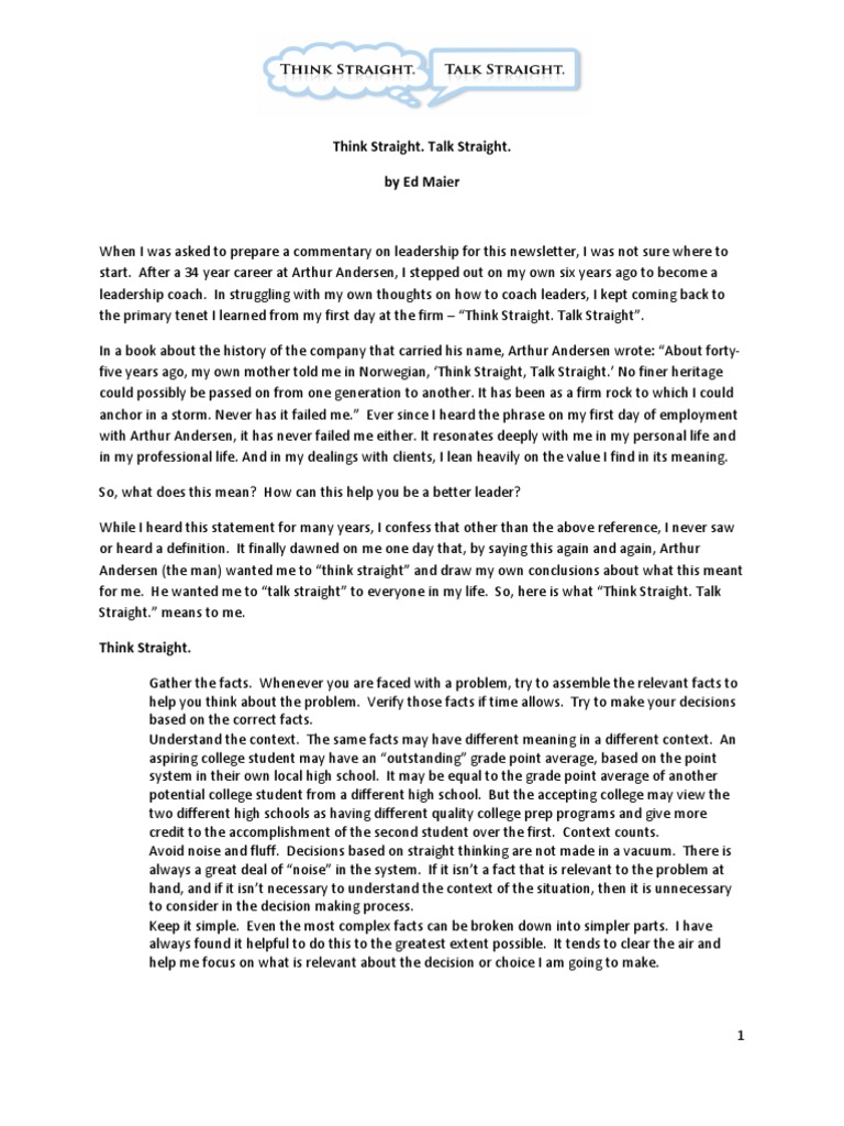 Think Straight. Talk Straight | PDF | Deductive Reasoning | Reason