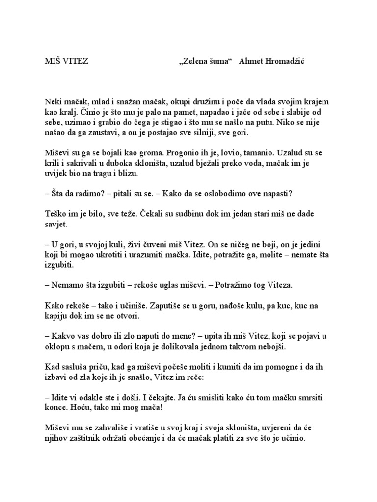 Moja Lektira MIŠ VITEZ Hromadzic | PDF