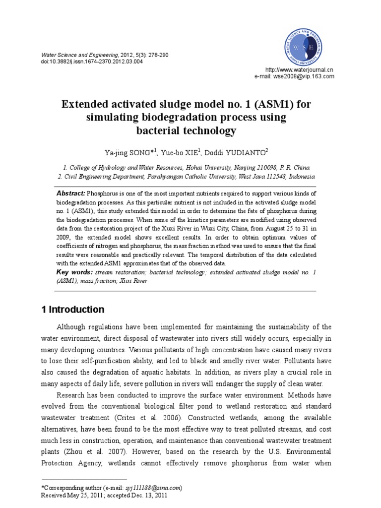 Extended Activated Sludge Model No. 1 (ASM1) For Simulating ...