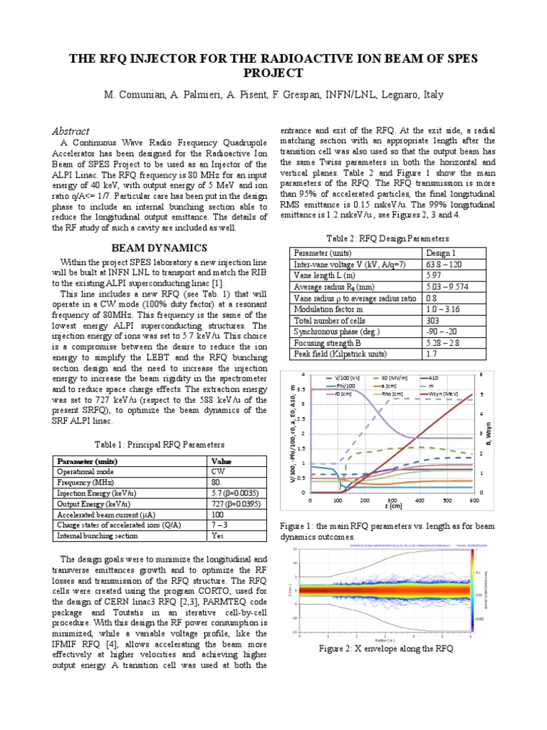 The RFQ Injector For The Radioactive Ion Beam of Spes Project | PDF ...