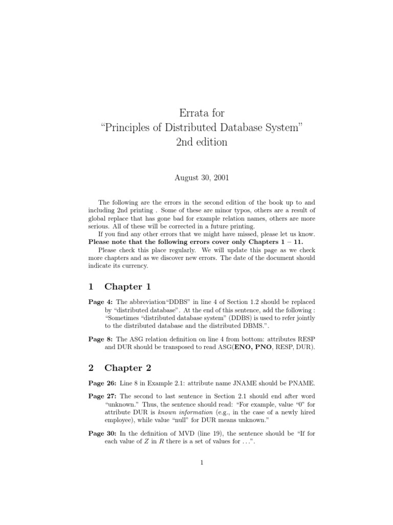 Errata For "Principles of Distributed Database System" 2nd Edition ...