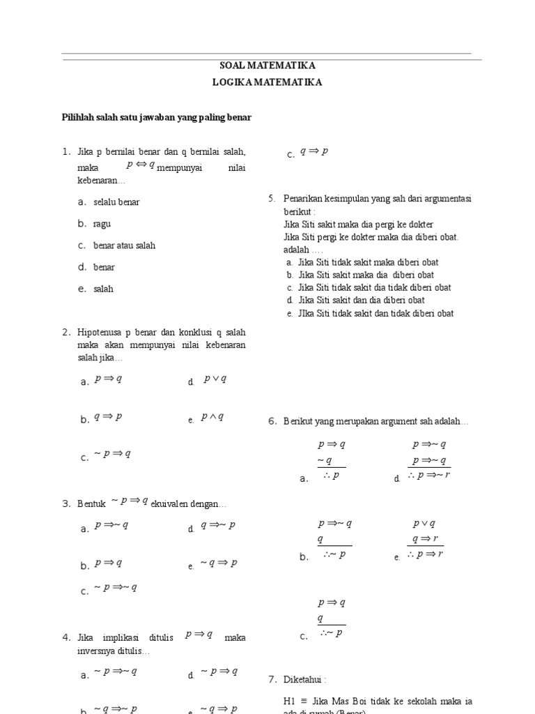 Contoh Soal Logika Kelas X | PDF