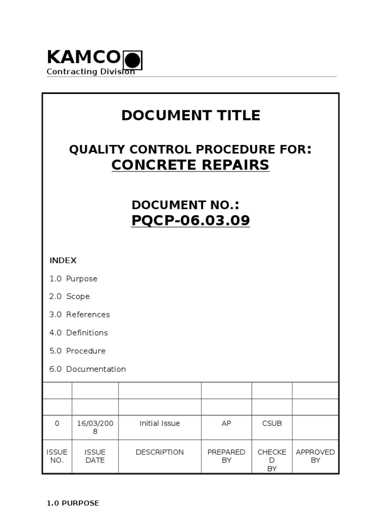 Concrete Repair Quality Control Procedure | PDF | Specification ...