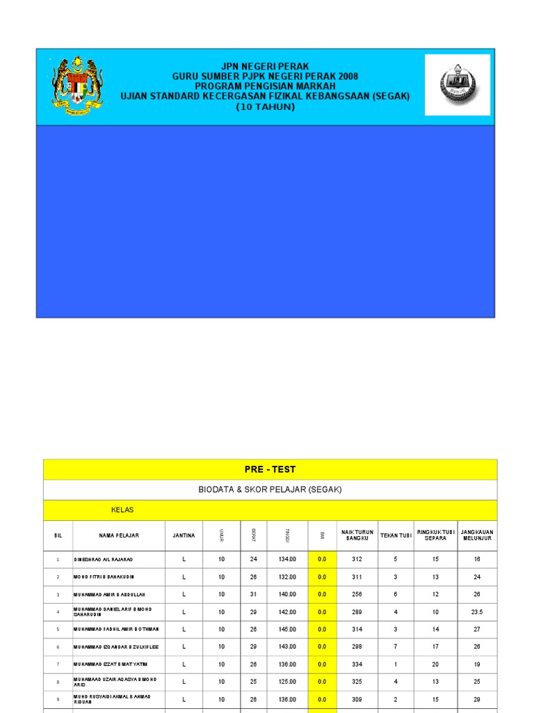 Rekod Ujian Kecergasan Fizikal SEGAK | PDF | Sports & Recreation ...