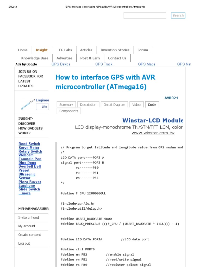 GPS Interface - Interfacing GPS With AVR Microcontroller Code (Atmega16) | PDF | Systems ...