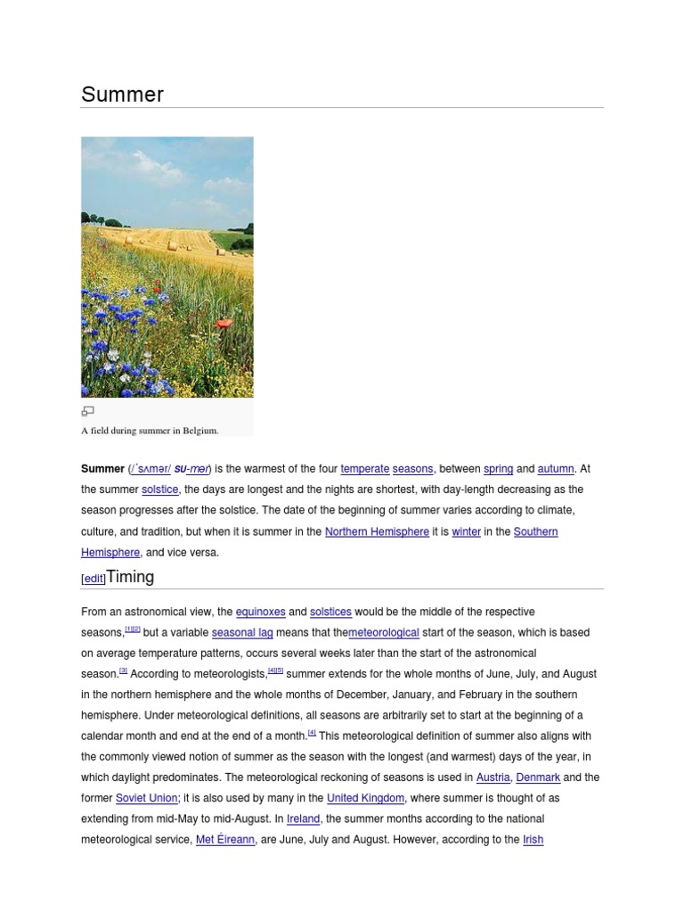 Summer: Timing | PDF | Summer | Climatology