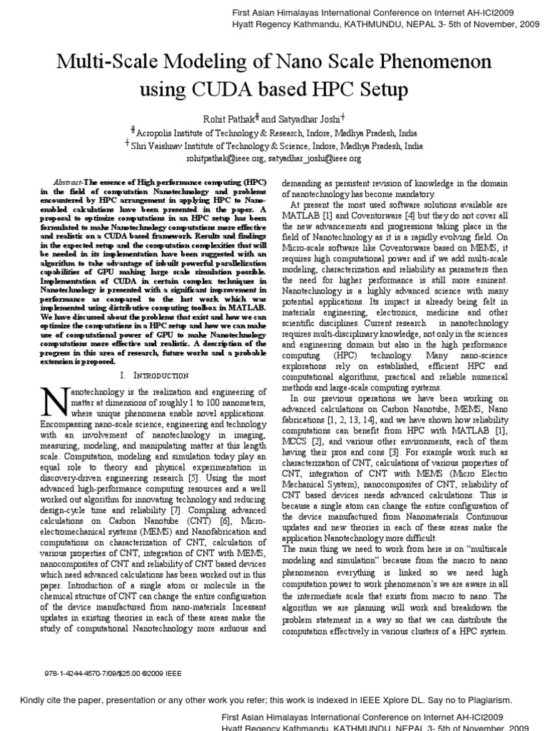 Ieee Xplore Multi Scale Modeling Of Nano Scale Phenomenon Using Cuda Based Hpc Setup Pdf 