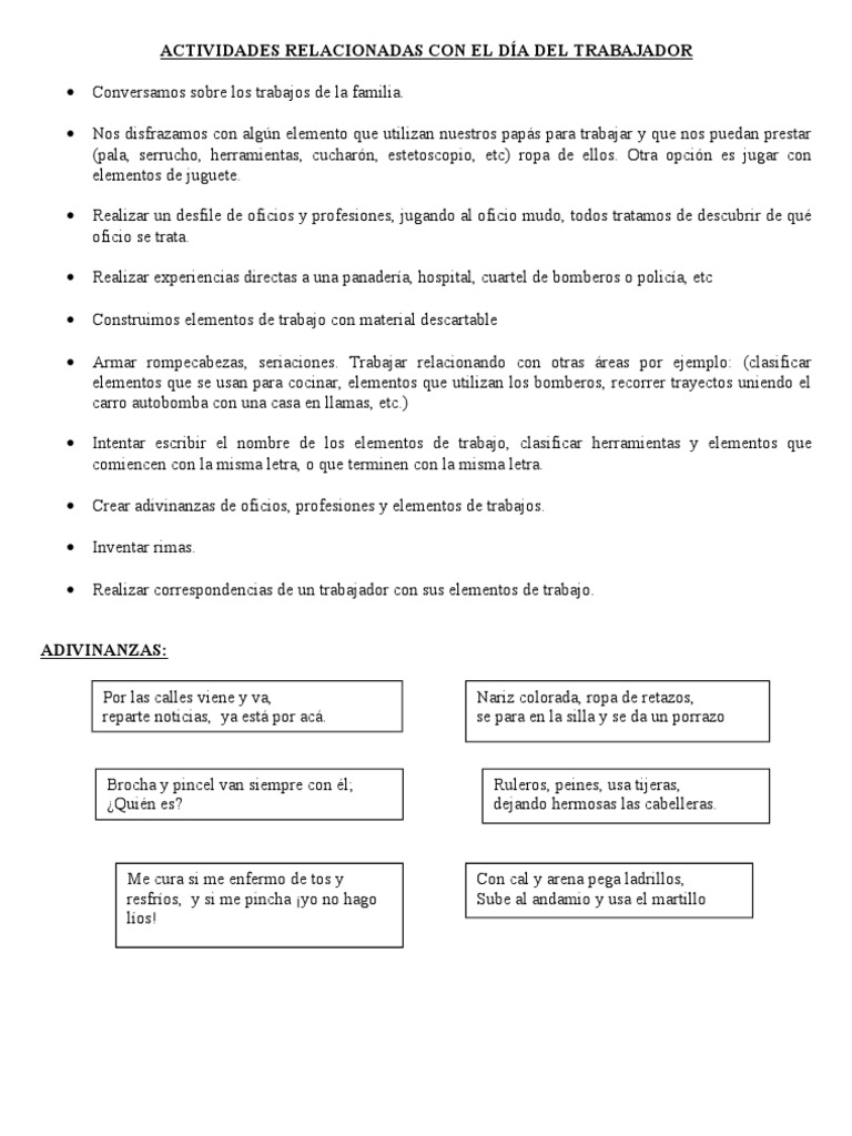 Actividades Relacionadas Con El Día Del Trabajador | PDF | Ocio