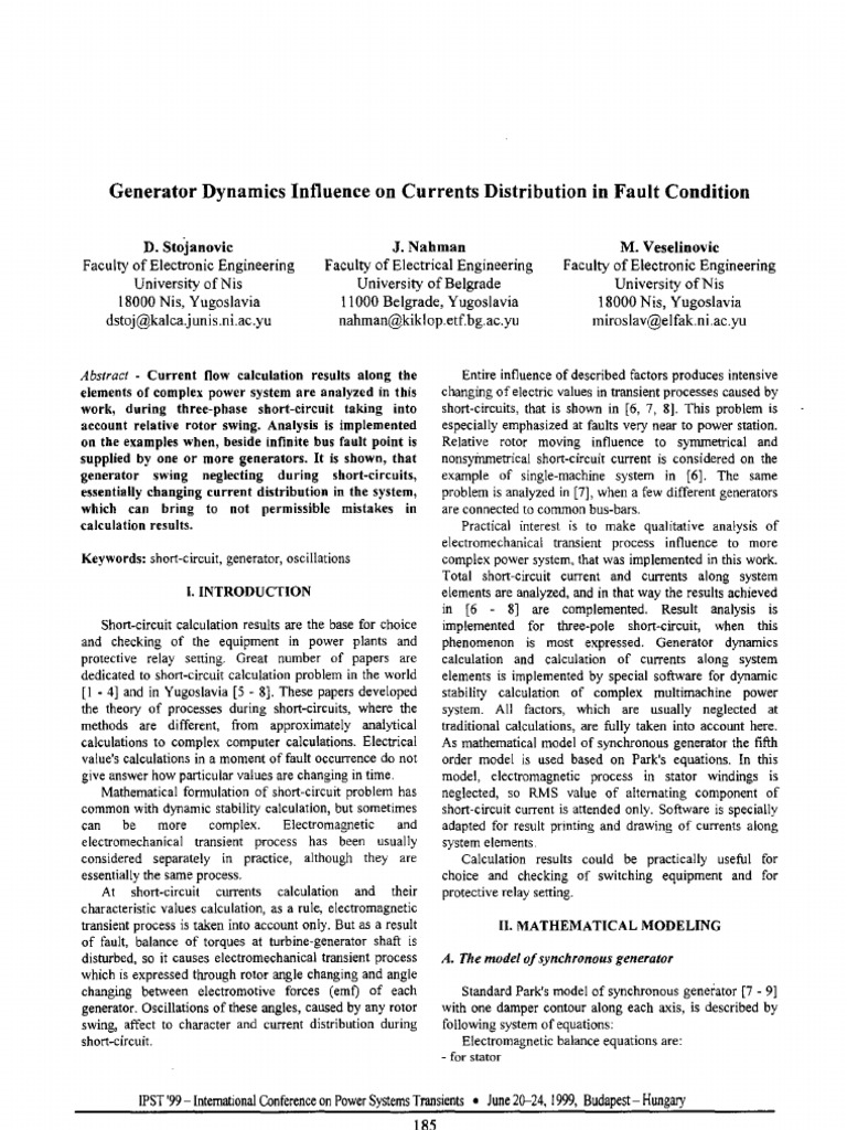 Generator Dynamics Influence On Currents Distribution in Fault ...