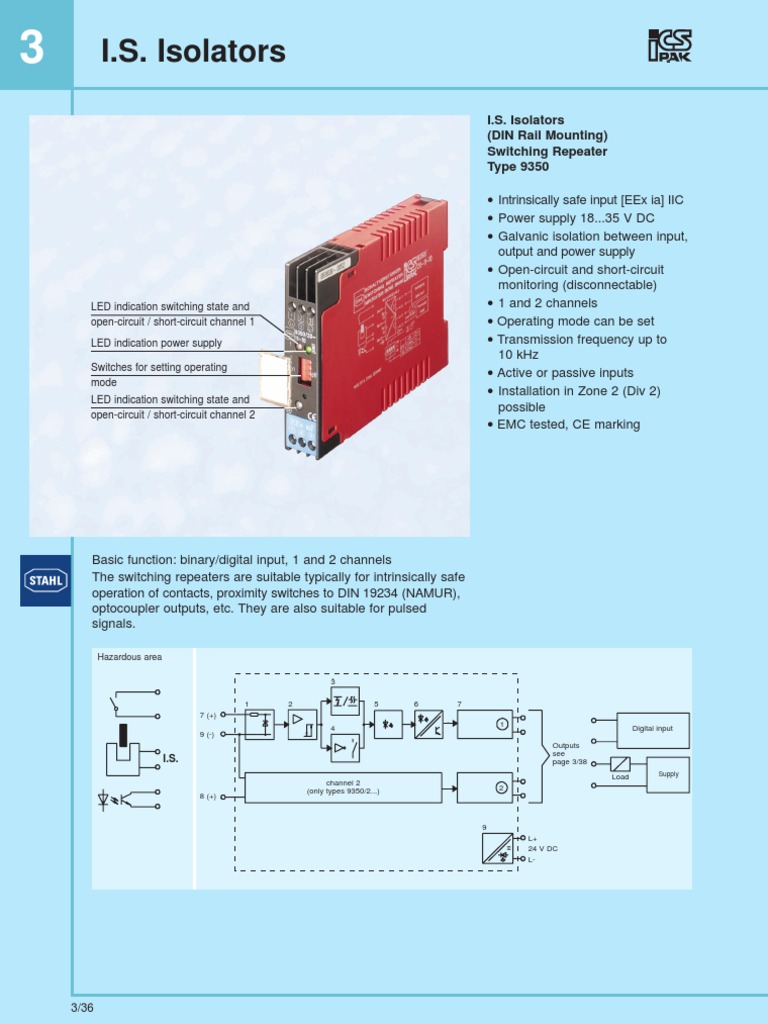 Intrinsically Safe Switching Repeaters for Hazardous Areas: Technical Specifications and ...