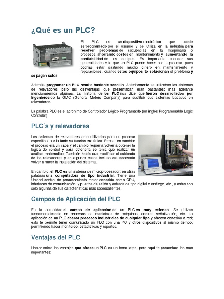 Introducción al Controlador Lógico Programable | PDF | Controlador ...