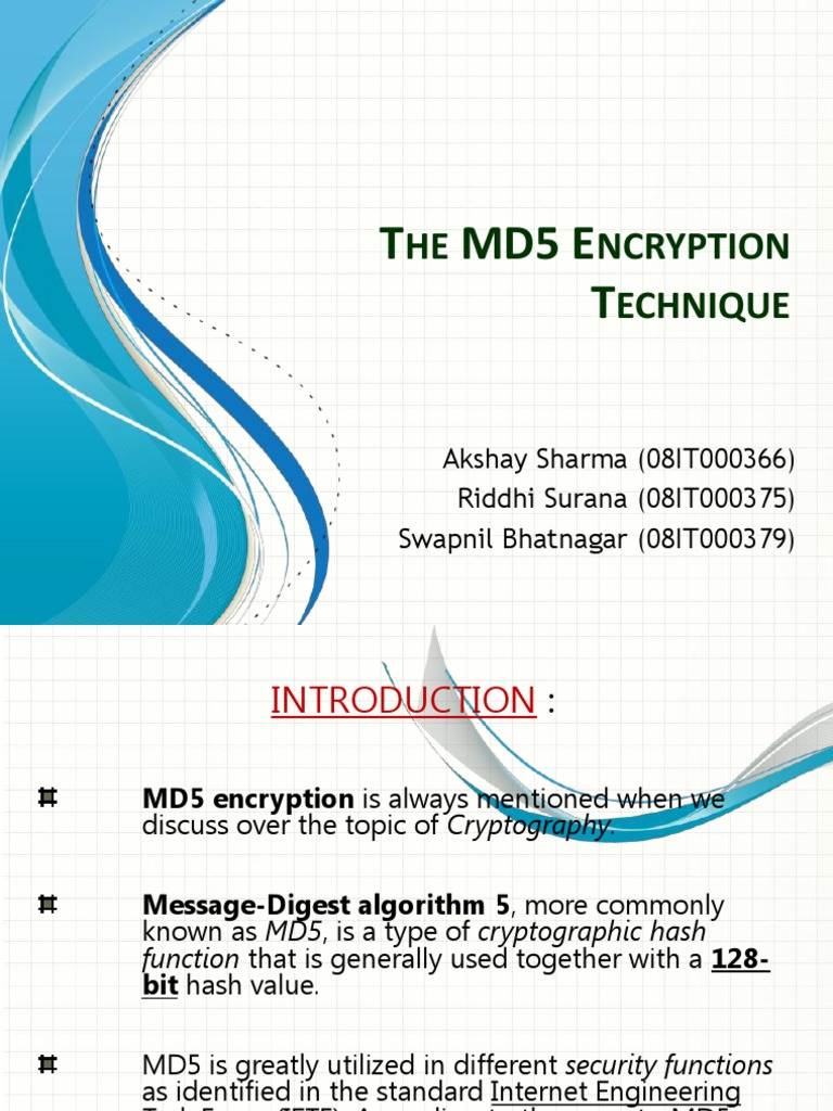 The MD5 Encryption Technique Presentation | PDF | Cryptography | Secure ...