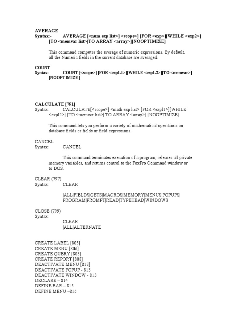 Foxpro Pdf Database Index Scope Computer Science 