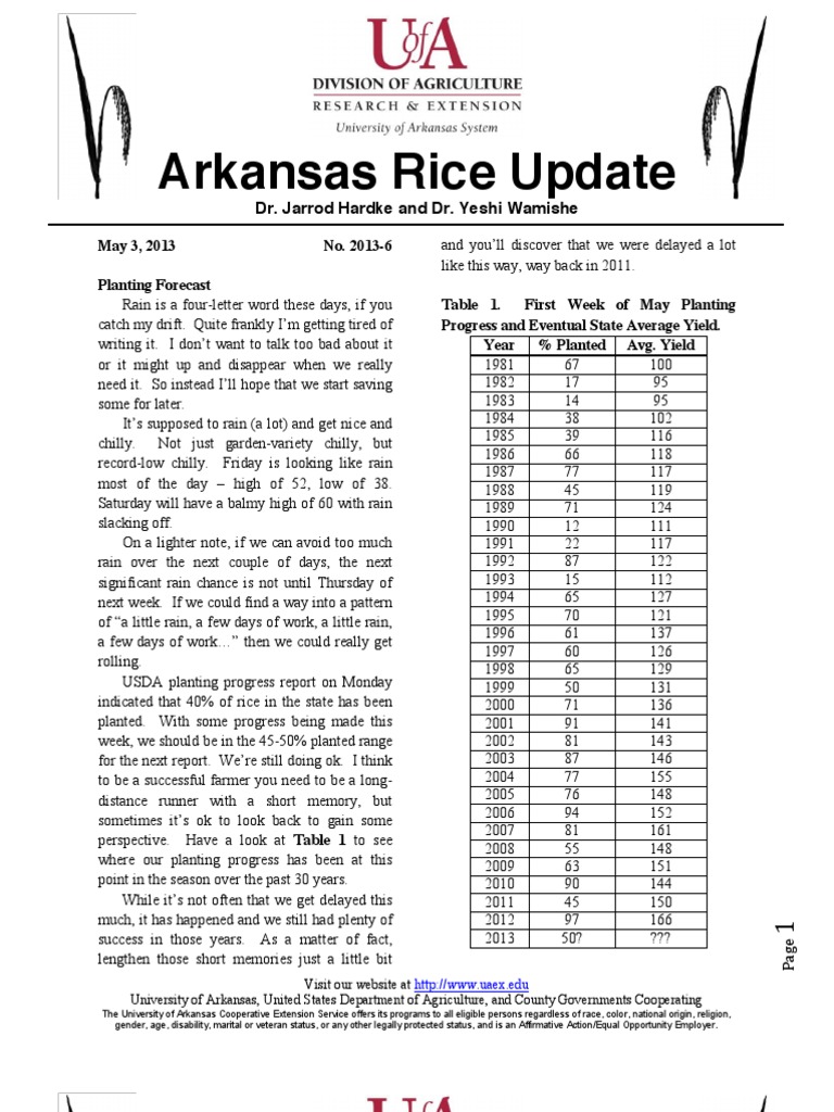 Arkansas Rice Update 5-3-13 | PDF | Rice | Affirmative Action