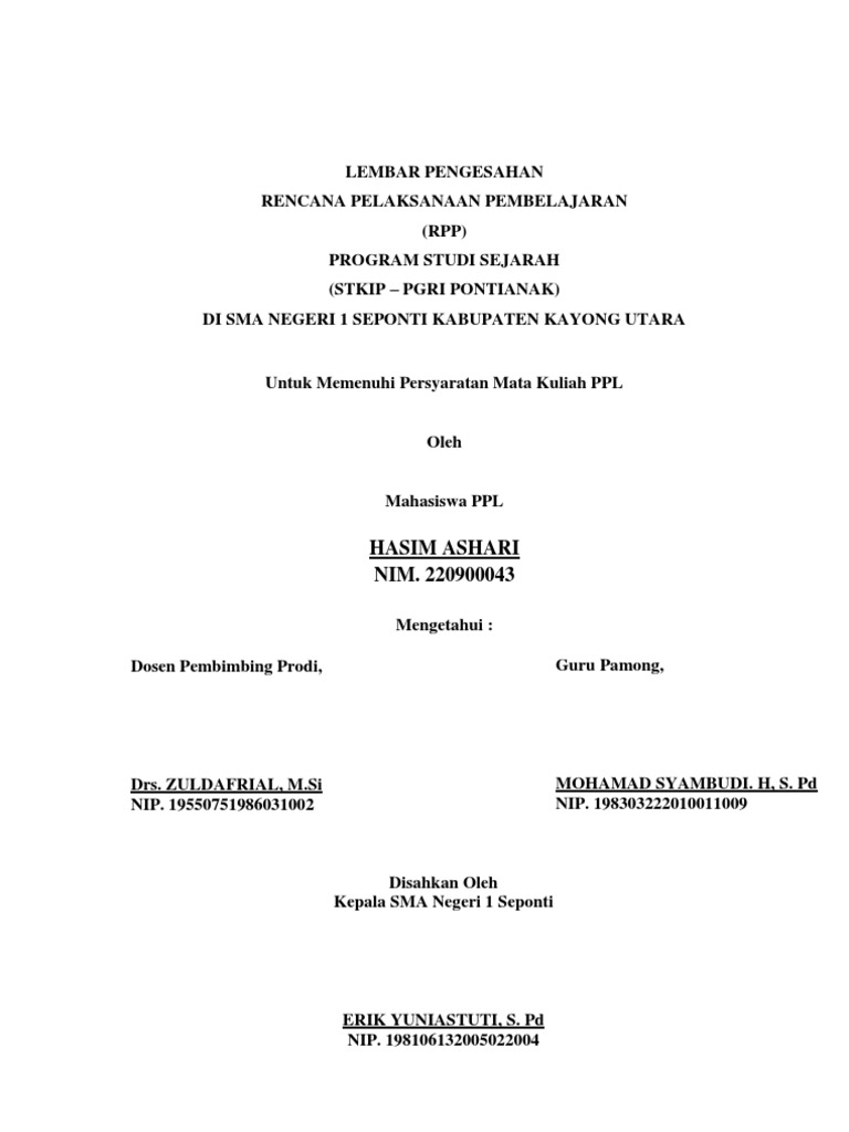 Lembar Pengesahan RPP | PDF