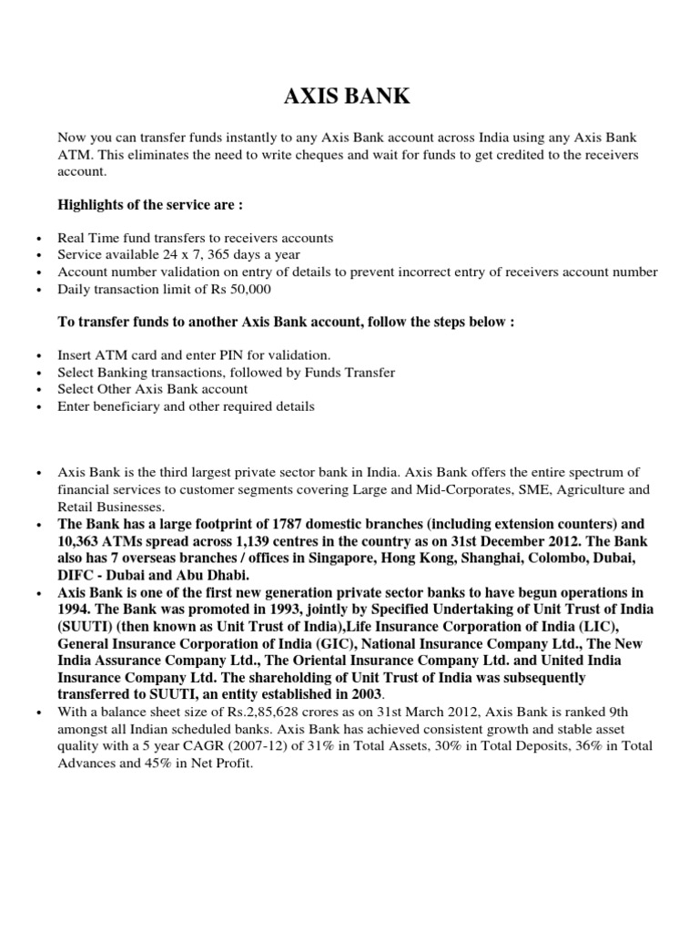 Axis Bank Fund Transfer Limits Explained | PDF | Debit Card | Banks
