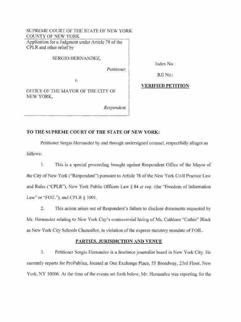 Article 78 Petition | PDF | Privacy | Freedom Of Information Laws By ...