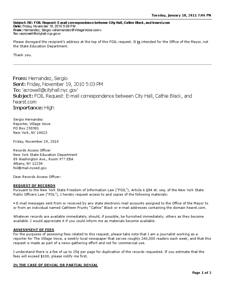 FOIL Request | PDF | Email | Social Institutions