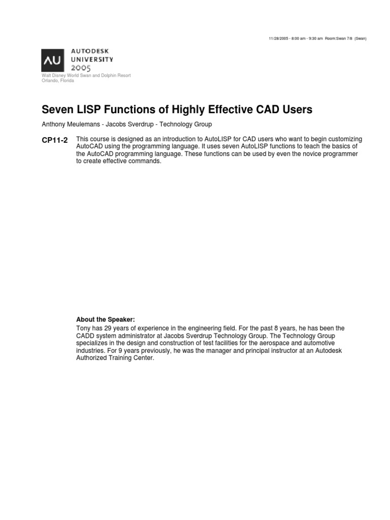 Seven Lisp Functions Of Highly Effective Cad Users Pdf Parameter Computer Programming