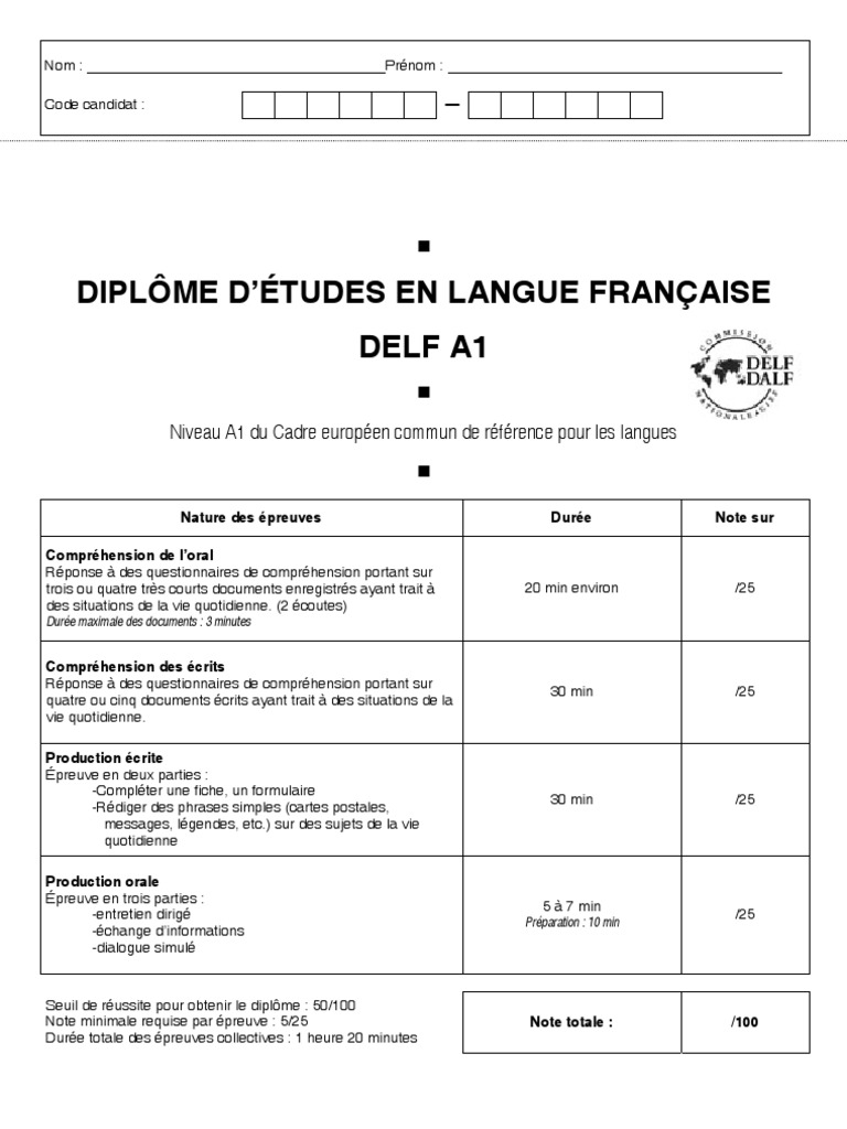 DELF A1 : Guide de l'examen | PDF | Linguistique | Lexique