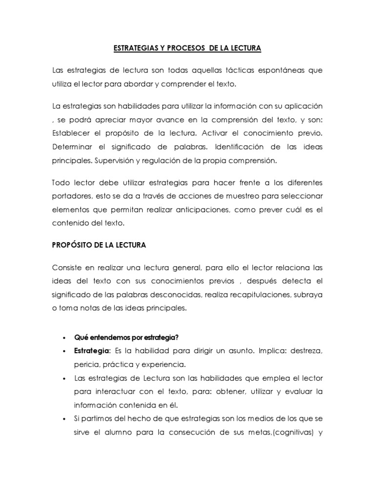 Estrategias y Procesos de La Lectura | PDF | Lectura (proceso) | Autor