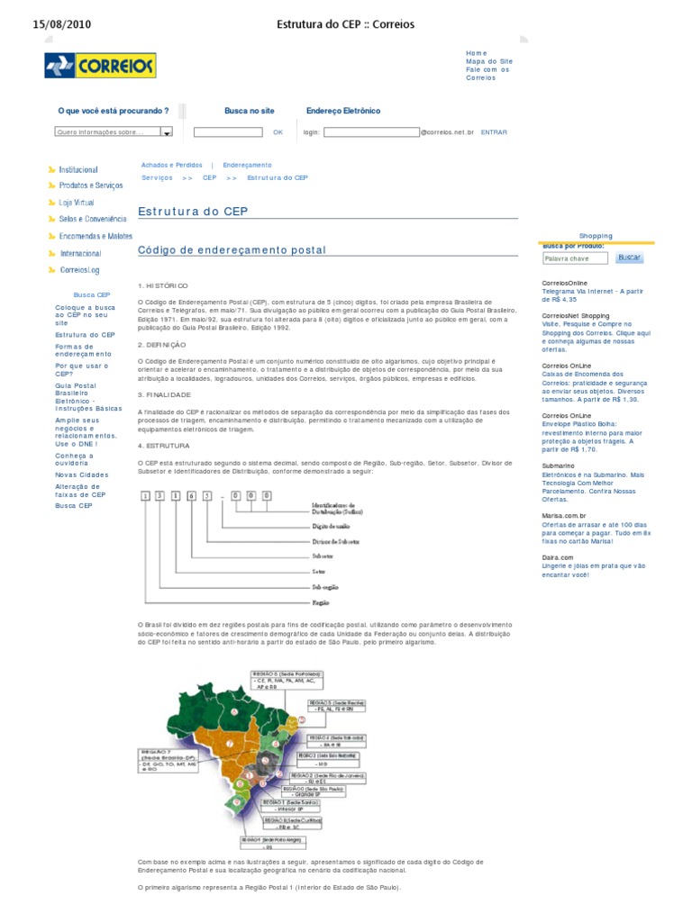 Estrutura Do CEP __ Correios | Sistema Postal | Comunicação Escrita