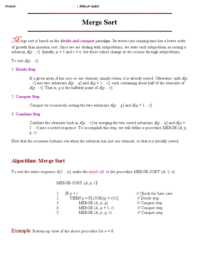Merge Sort Algorithm Pdf Theoretical Computer Science Mathematical Concepts