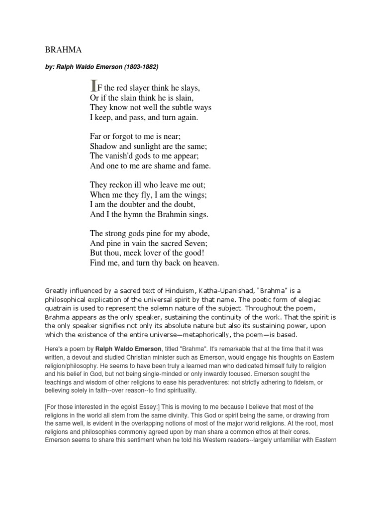 SymphonyIII - 9.1 - Brahma by Ralph Waldo Emerson | PDF | Ralph Waldo ...