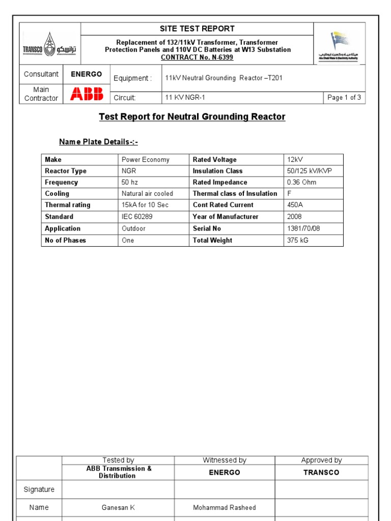 NGR Winding Res. Inductance | PDF | Electrical Substation | Transformer