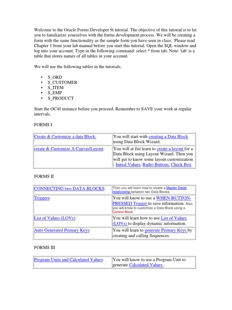 Oracle Forms Developer 9i Tutorial | PDF | Pl/Sql | Button (Computing)