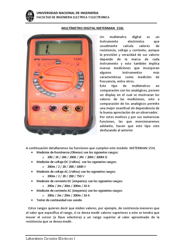 Meterman 15XL | PDF | Electricidad | Electromagnetismo