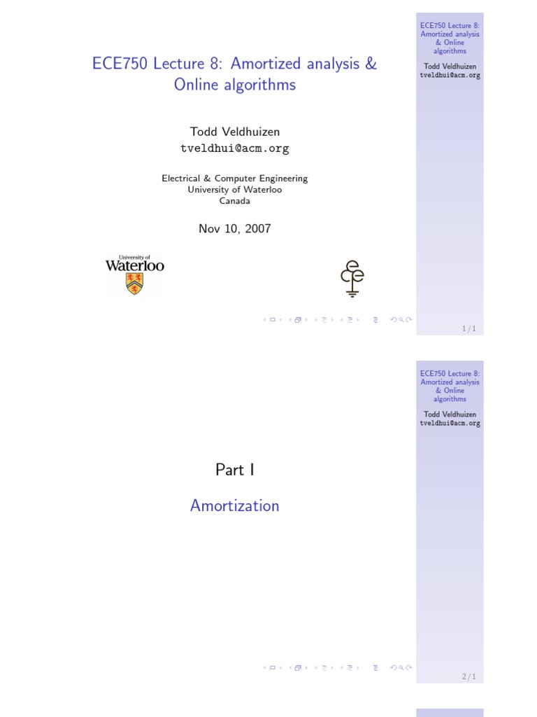 ECE750 Lecture 8: Amortized Analysis & Online Algorithms: Todd Veldhuizen | PDF | Array Data ...