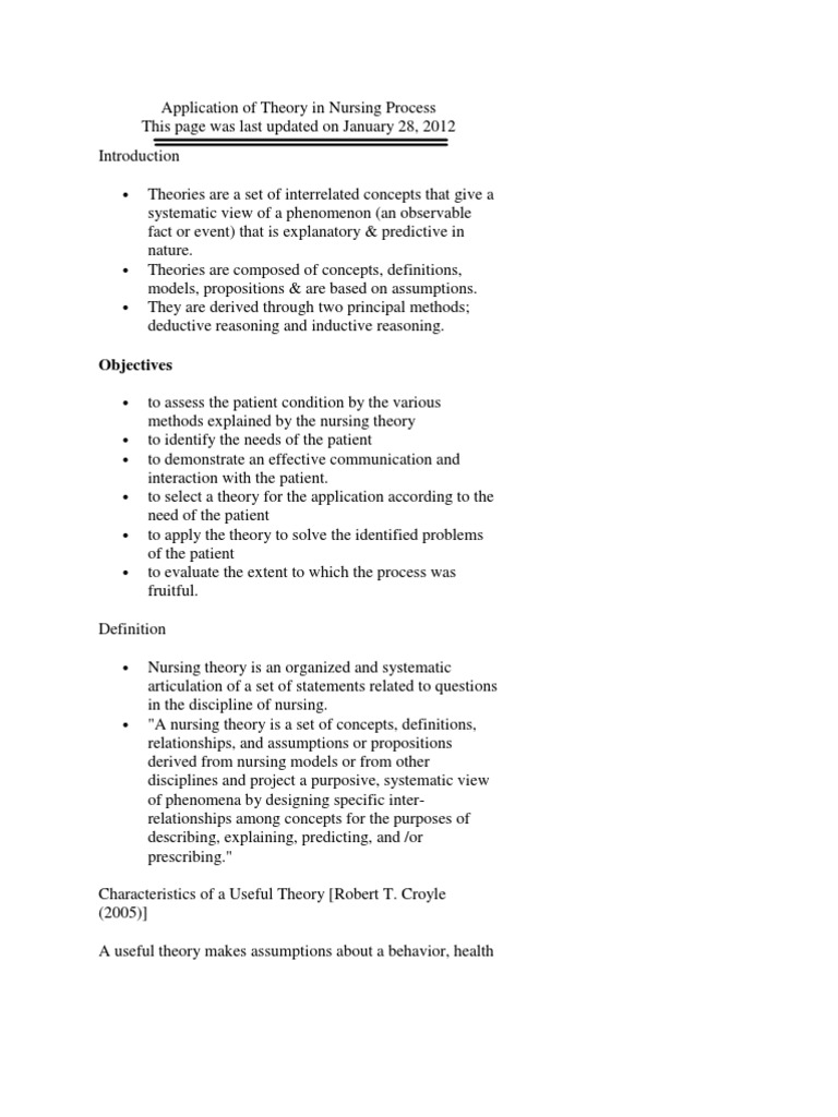 Application of Theory in Nursing Process | PDF | Theory | Nursing