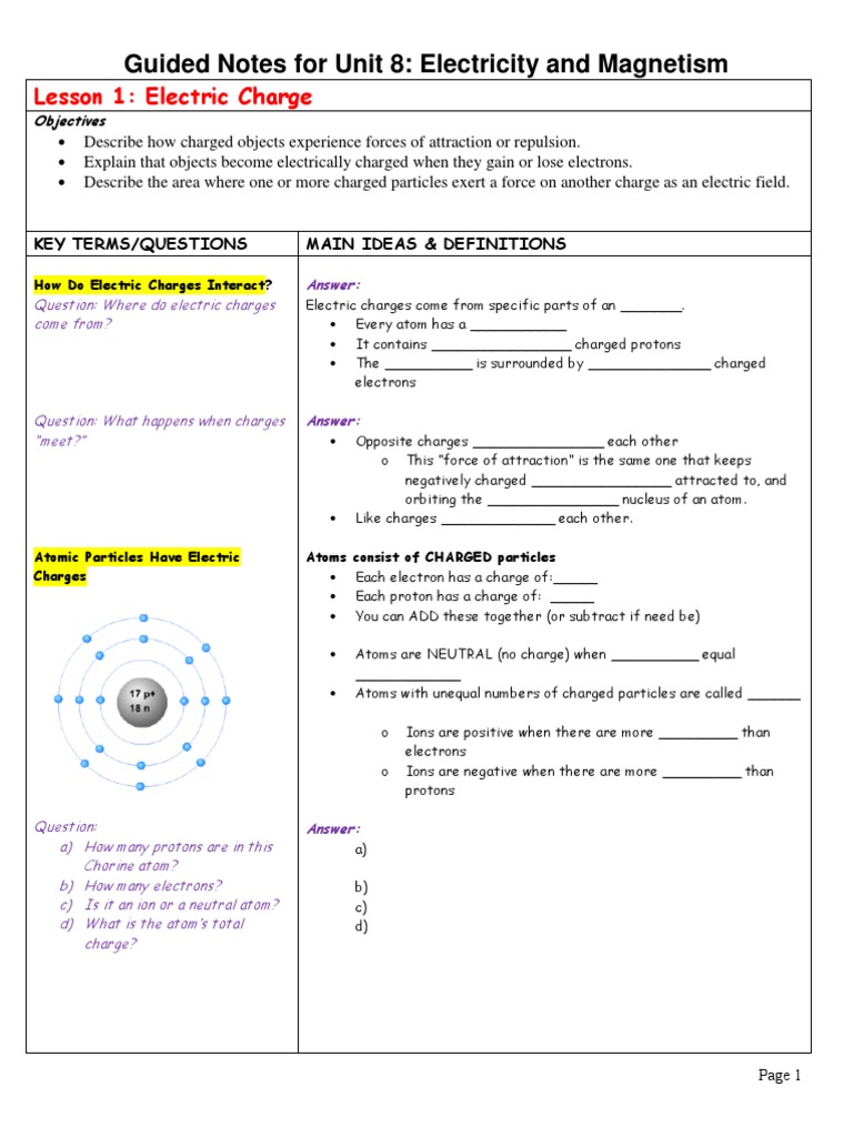 Unit 8 Guided Notes | PDF | Electric Current | Ion