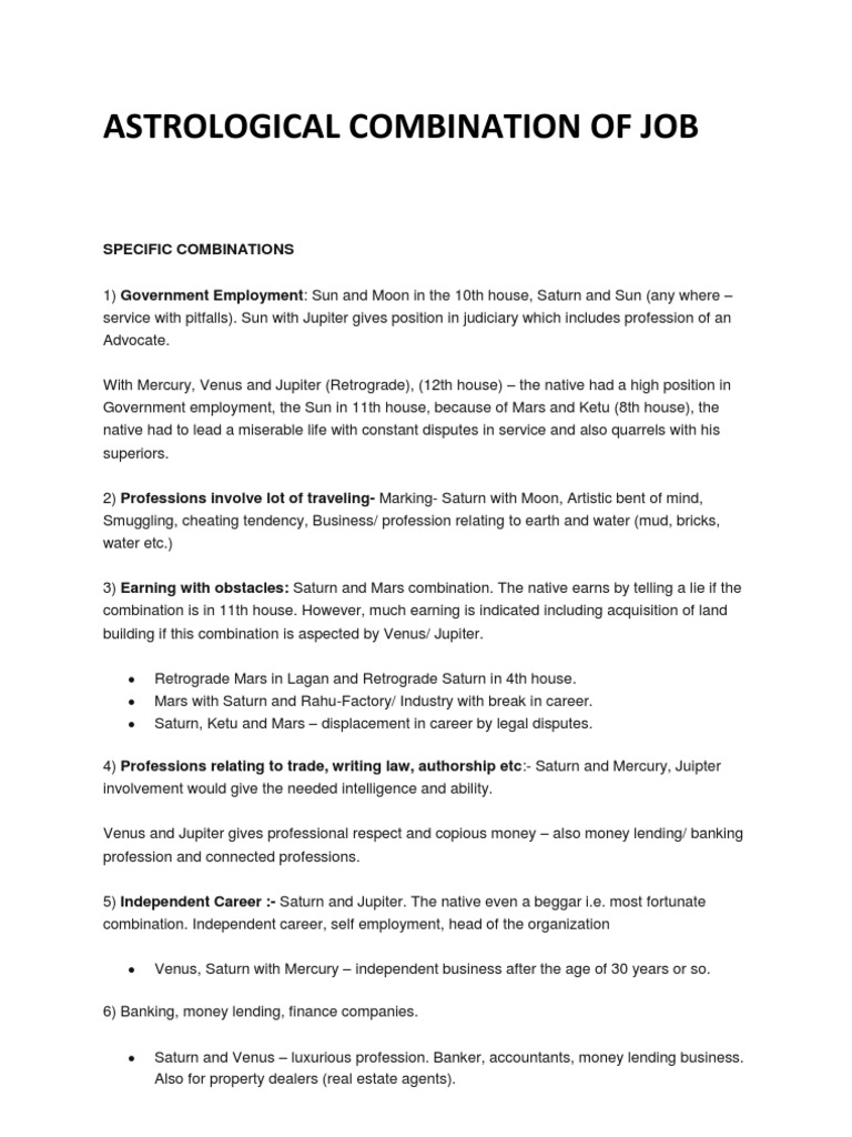 Astrological Combination of Job | PDF | Planets In Astrology | Astrology