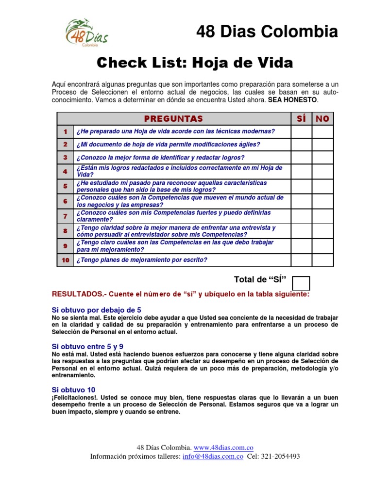 Check List Hoja de Vida | PDF