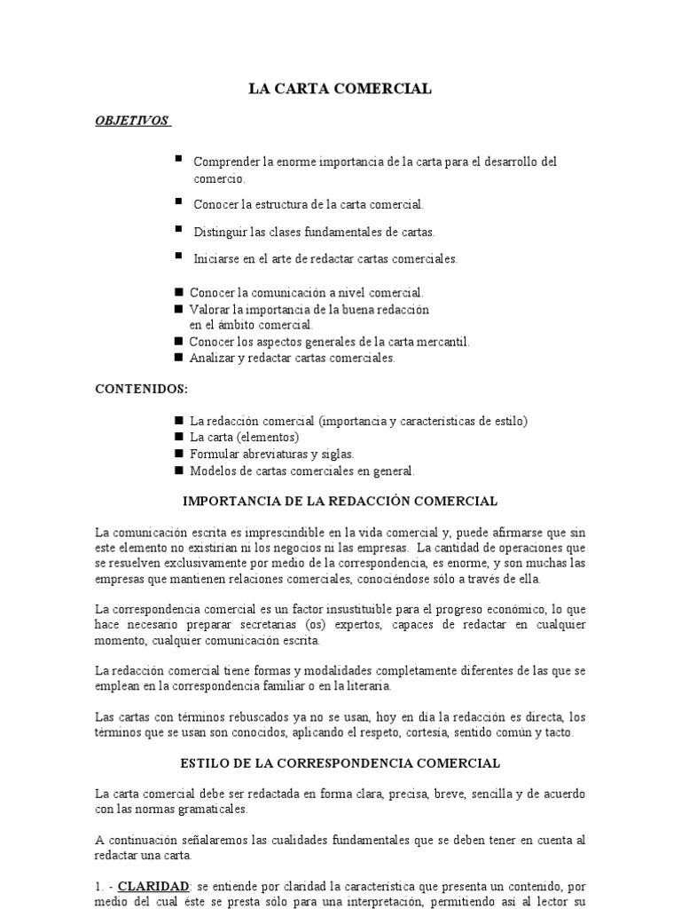 Ejemplo De Carta De Anuncio Comercial Carta Comercial | Estructura,