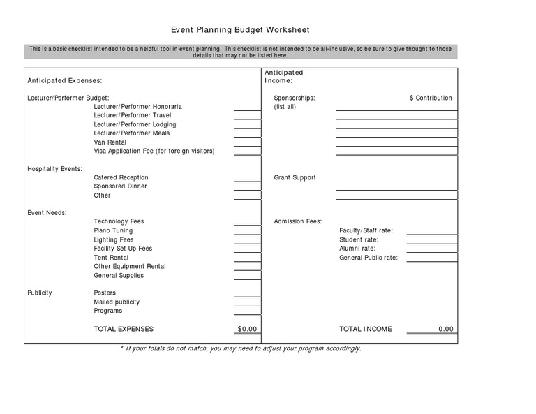 Event Planning Budget Worksheet | PDF