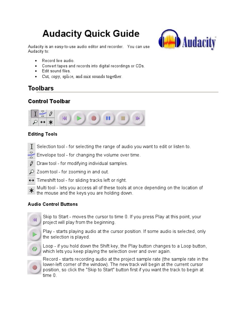 Audacity Quick Guide | Download Free PDF | Synthesizer | Audio Electronics