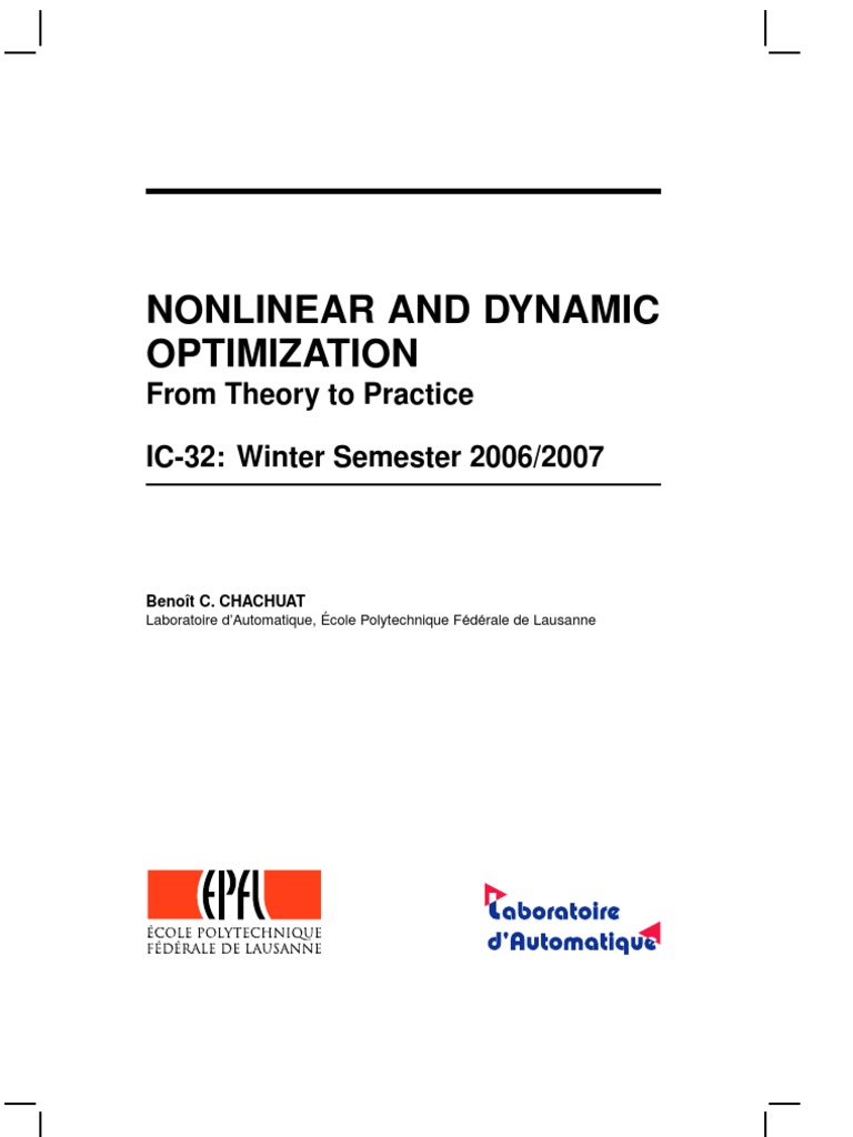 Nonlinear and Dynamic Optimization | PDF | Optimal Control ...
