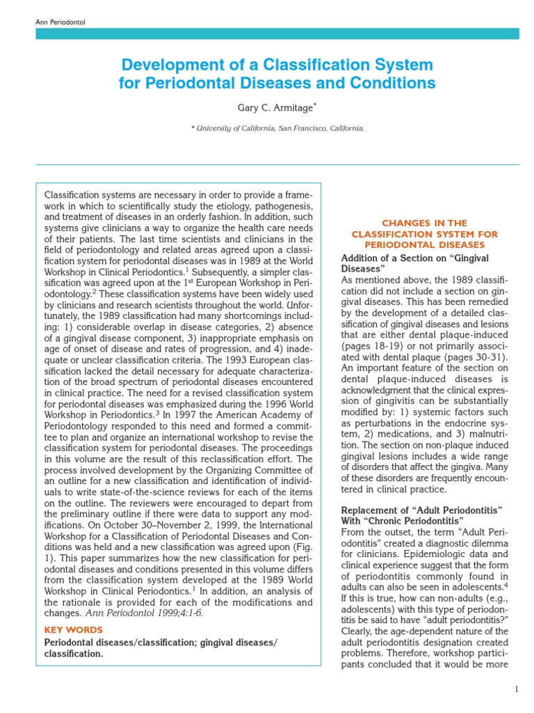 Development of a Classification System for Periodontal Diseases and ...