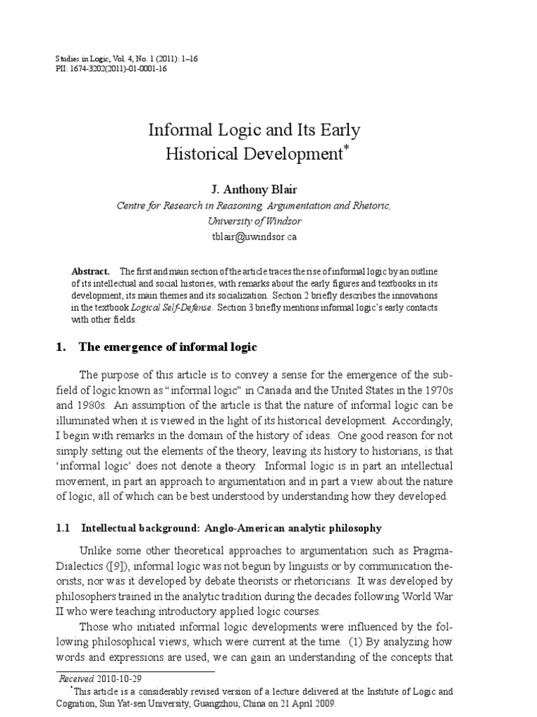 Informal Logic History | PDF | Argument | Fallacy
