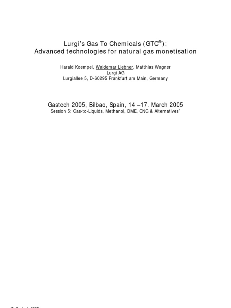 Lurgi's Gas To Chemicals | PDF | Methanol | Petrochemical