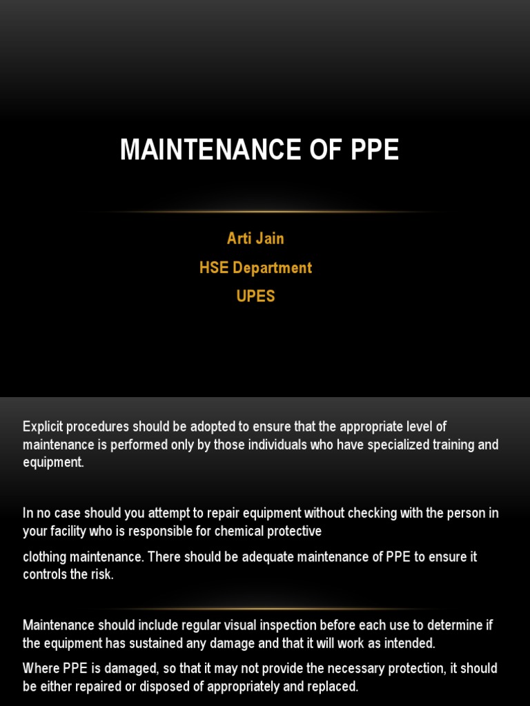 Maintenance of PPE | PDF | Personal Protective Equipment | Maintenance