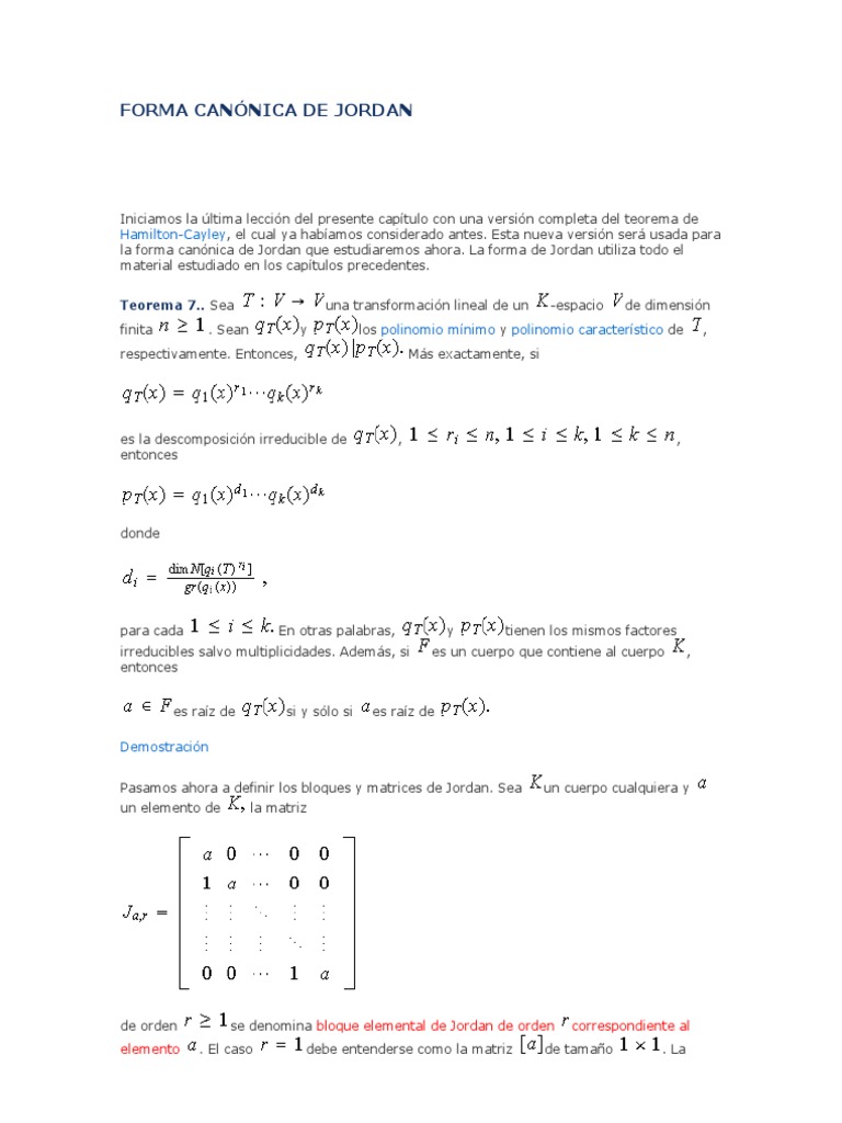 Forma CanÓnica de Jordan | PDF | Matriz (Matemáticas) | Linealidad