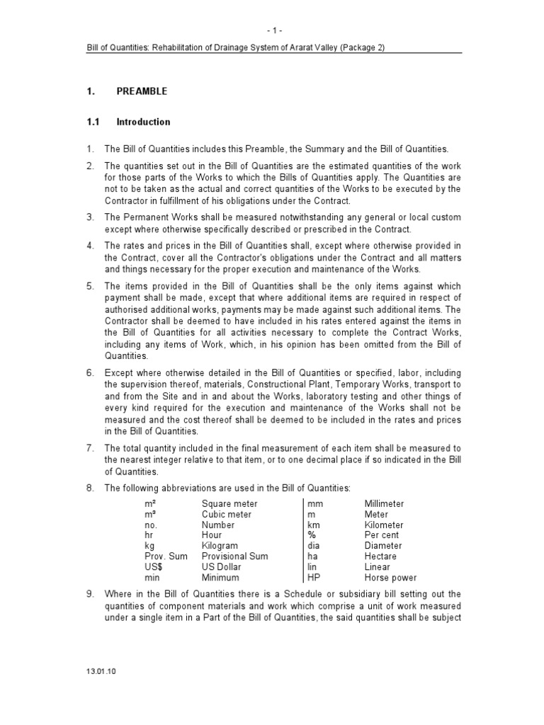 Boq Preamble | PDF | General Contractor | Concrete