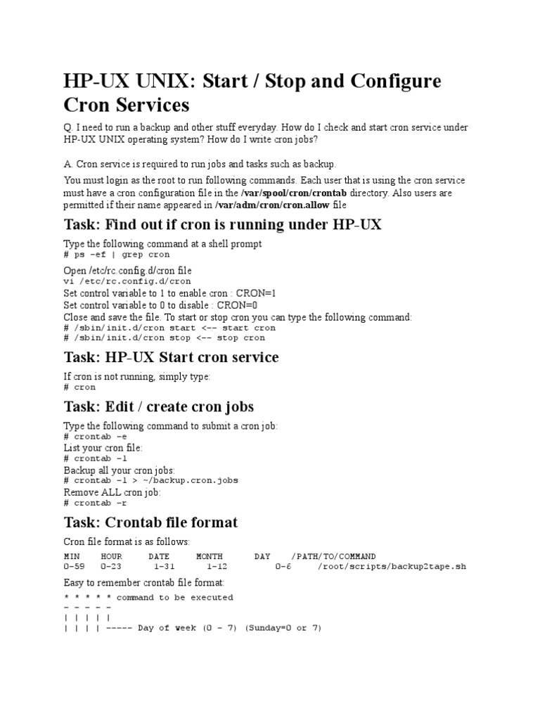 HP-UX UNIX: Start / Stop and Configure Cron Services | PDF | Computers