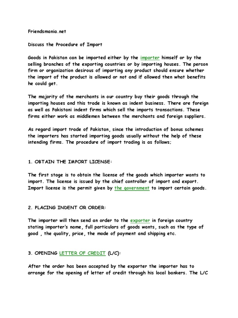Importing Procedure | PDF | Letter Of Credit | Receipt