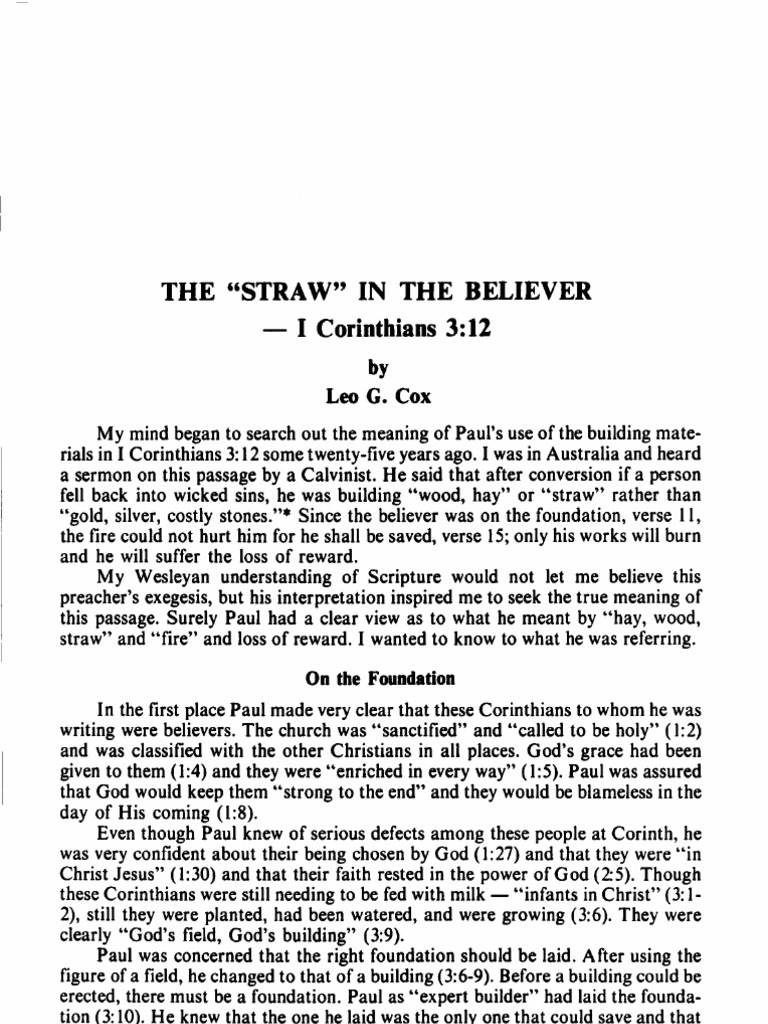 1 Cor 3.12 - 'Straw' in The Believer | PDF | First Epistle To The ...